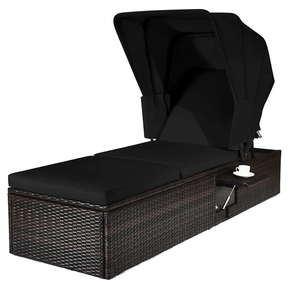 Patio Chaise Lounge with Retractable Canopy, Reclining Chair with ...