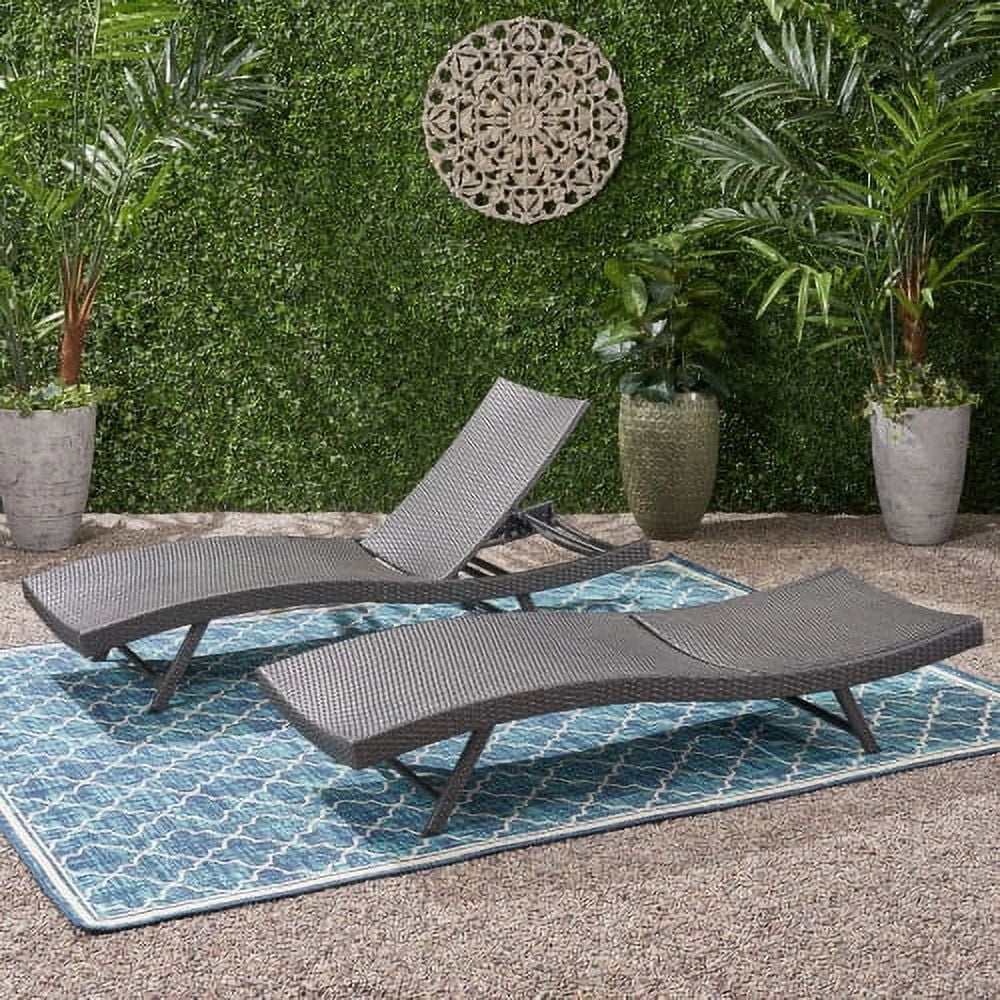 Patio Chaise Lounge Set of 2, Resin Rattan Patio Lounge Chair with ...