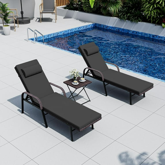 Patio Chaise Lounge Set 3 Pieces Outdoor Lounge Chair with Rattan ...