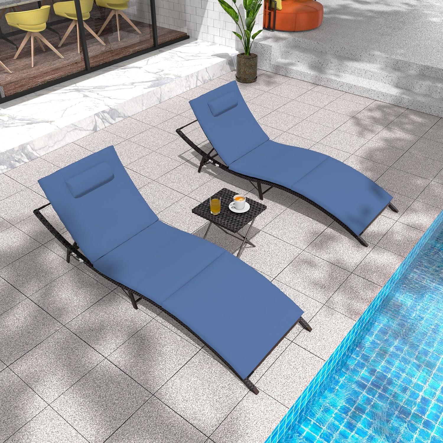 Patio Chaise Lounge Set 3 Pieces Pool Lounge Chairs,Cushioned Outdoor w ...