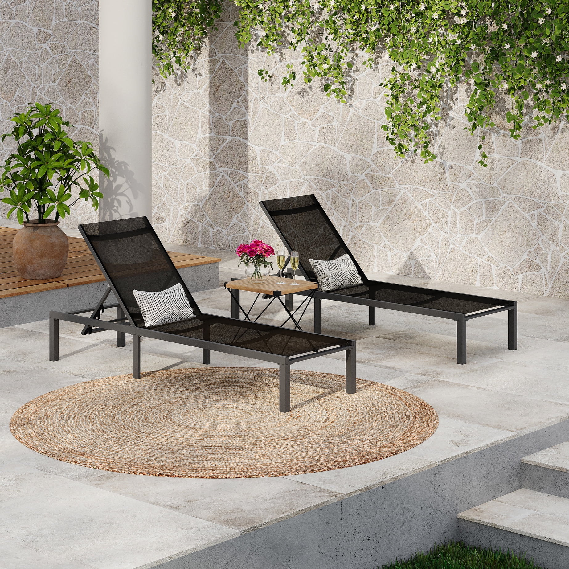 Patio Chaise Lounge Set of 2 / Sturdy Aluminum Frame, Breathable ...
