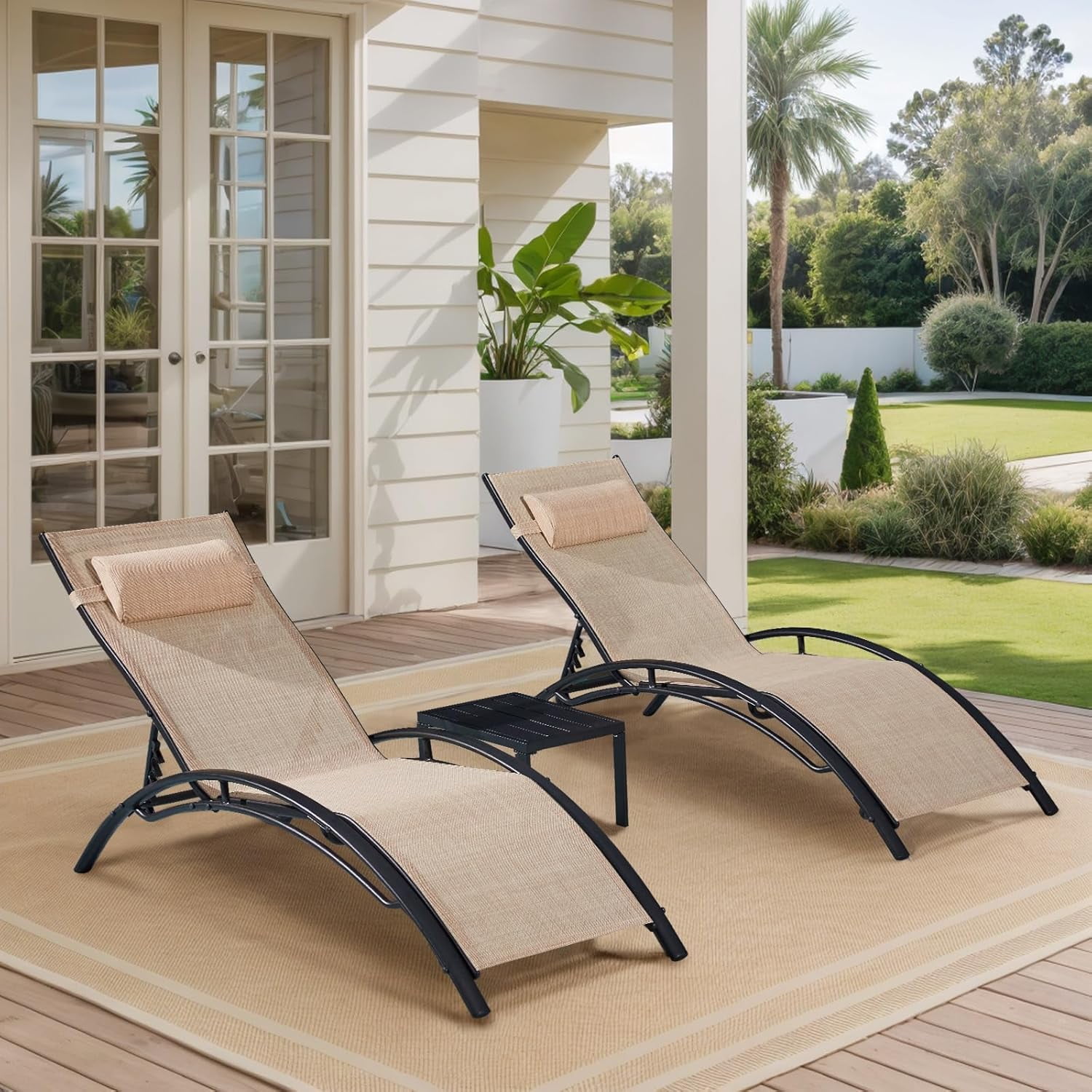Patio Chaise Lounge, Sunbathing Recliner for Poolside, Pool Chaise Lounge Chairs Set of 3 with ...