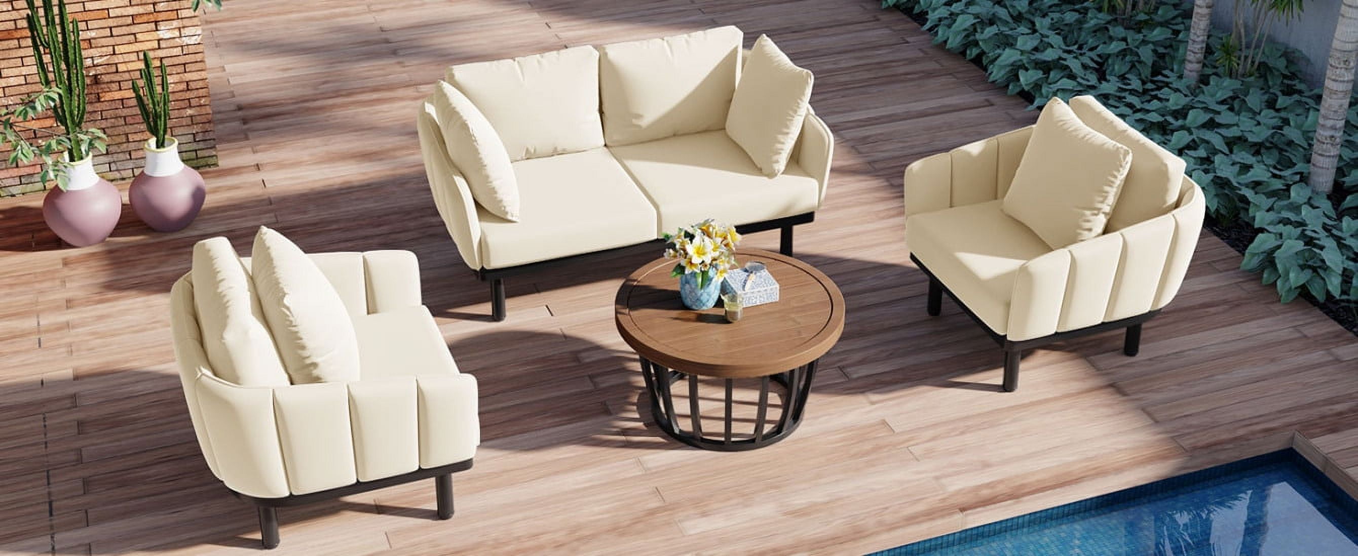 Patio Chat Set,Modern 4-Piece Outdoor Conversation Set with Wood Round ...
