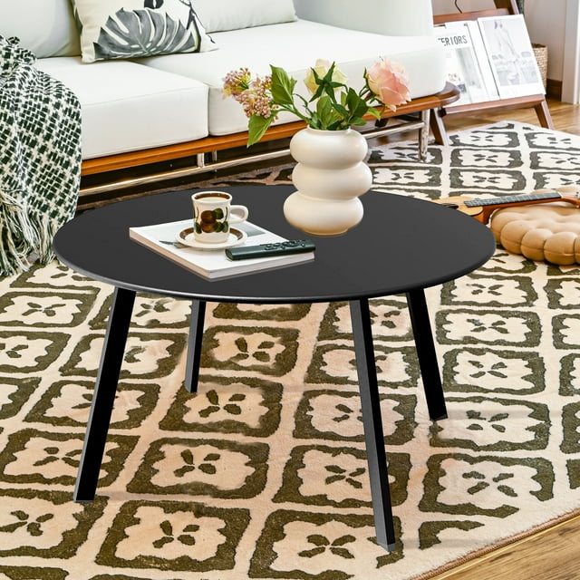 "Zanzio Outdoor Black Metal Patio Coffee Table, Weather Resistant, 27.5 ...