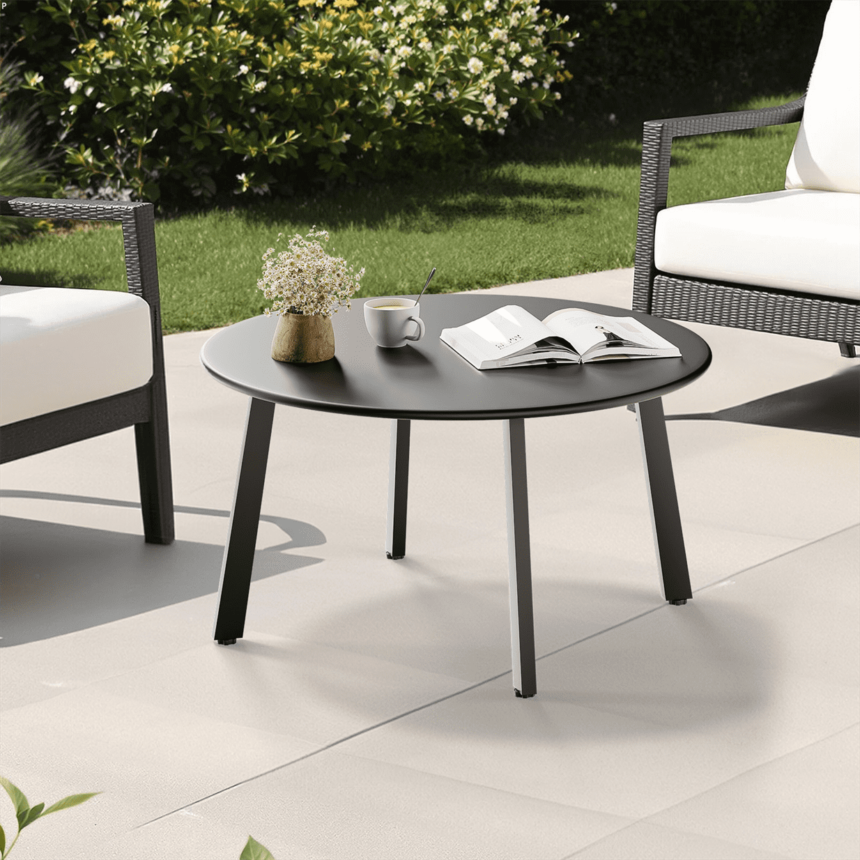 Patio Coffee Table, Metal Steel Outdoor Round Table, Weather Resistant ...