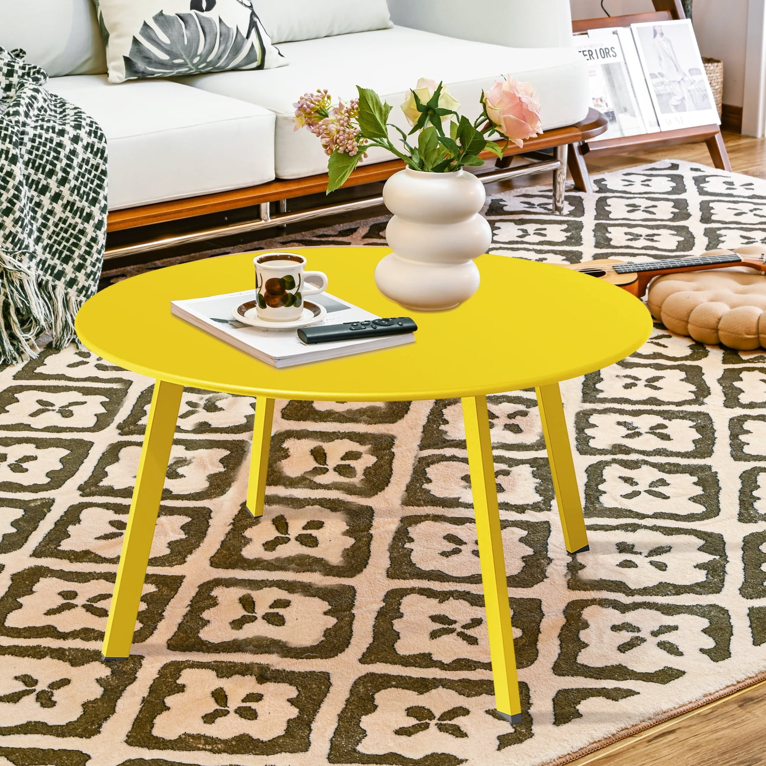 Patio Coffee Table, Round Steel End Table Weather Resistant Outdoor ...