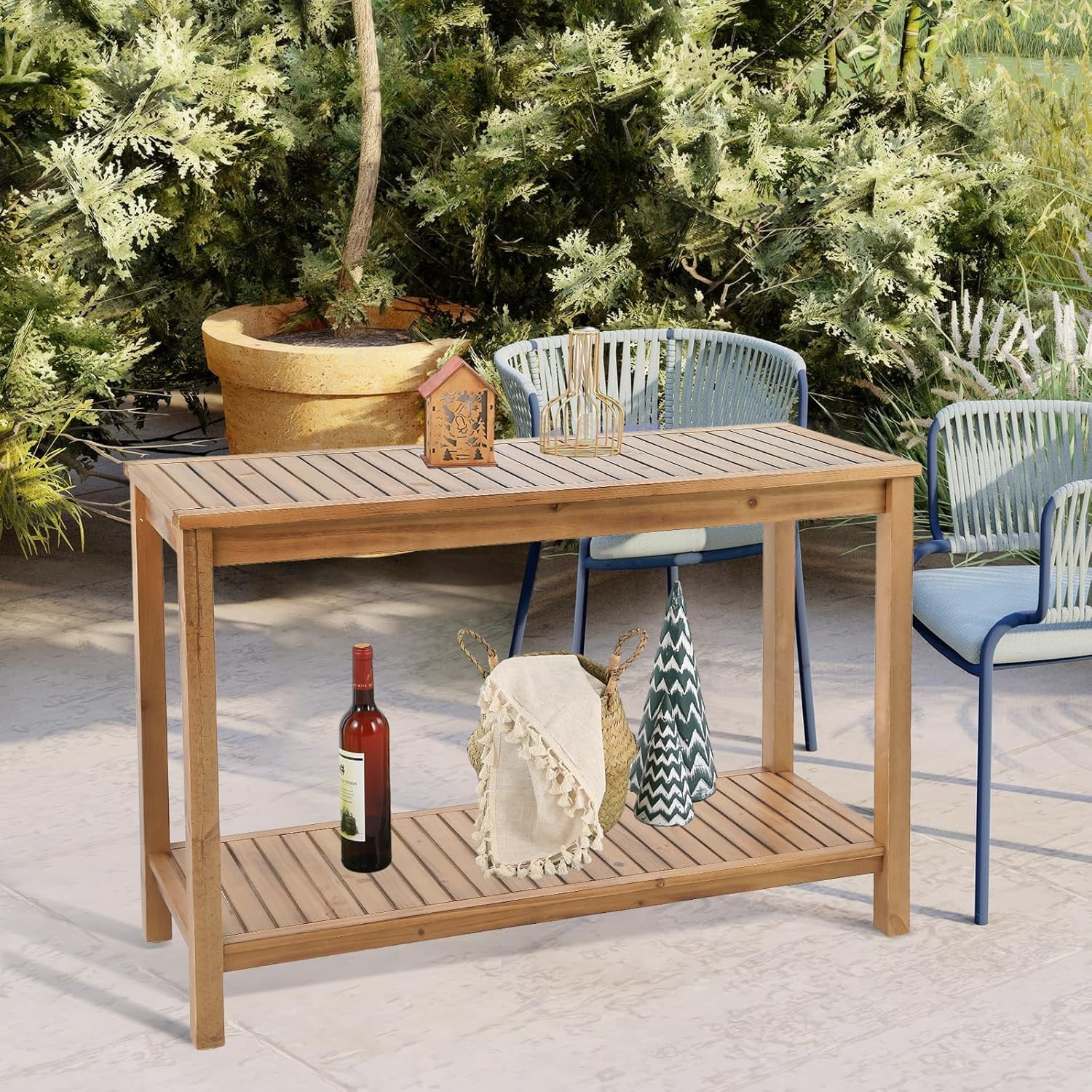 Patio Console Table 2 Shelf - 45'' Outdoor Rectangular Console Table ...