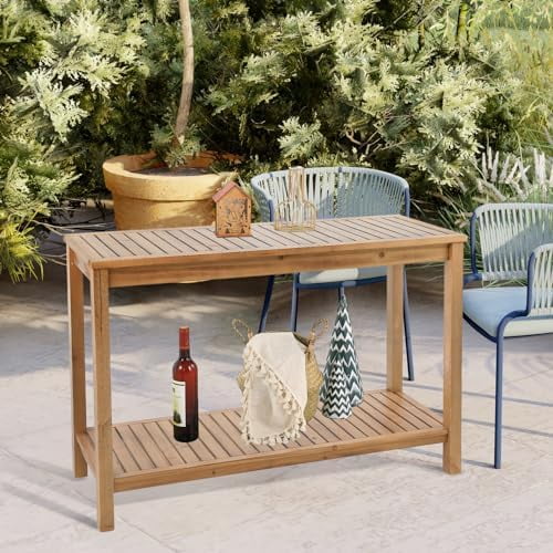 Patio Console Table 2 Shelf - 45'' Outdoor Rectangular Console Table ...