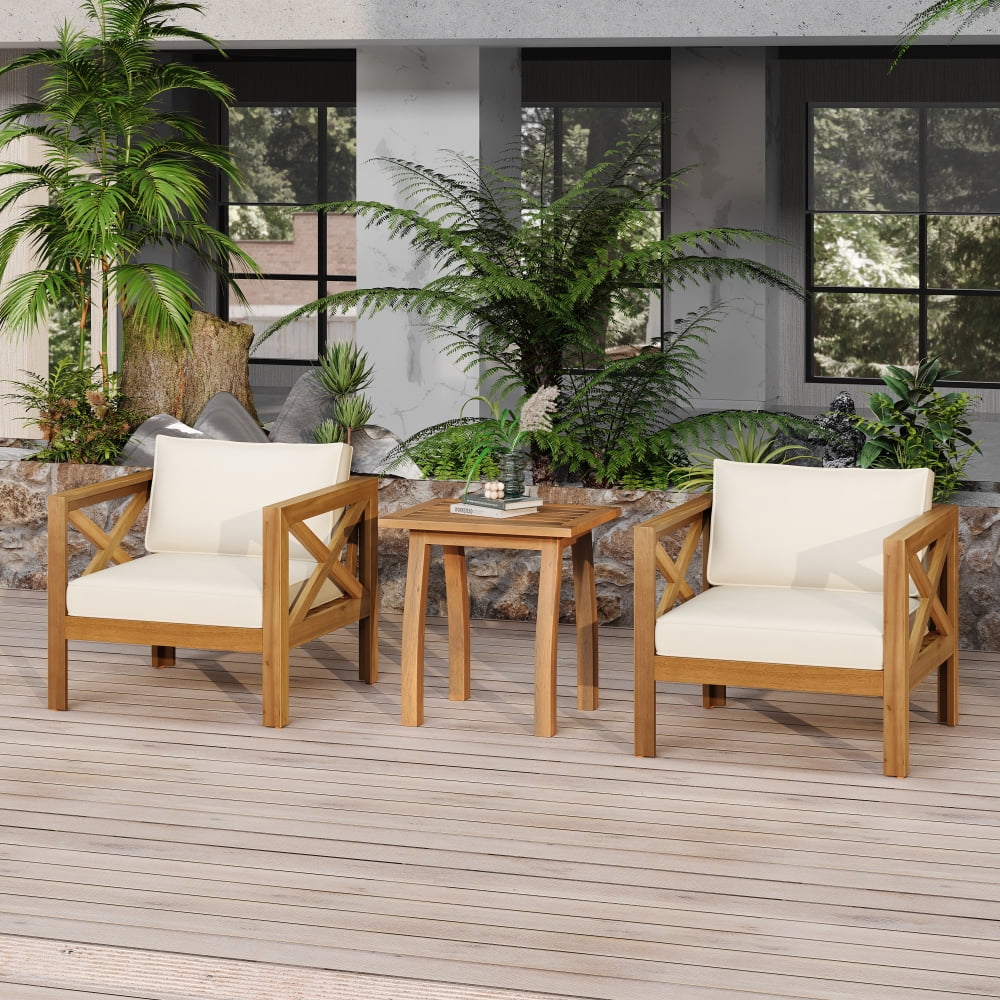 Patio Conversation Set, Outdoor Acacia Wood Armchairs with Cushions ...