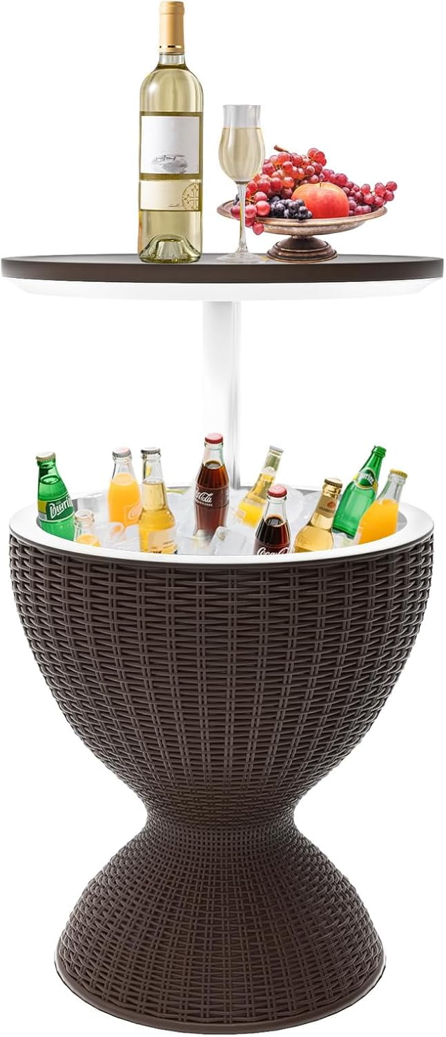 Patio Cool Bar Table, Height-Adjustable Outdoor Bar Tables 8 Gallon ...