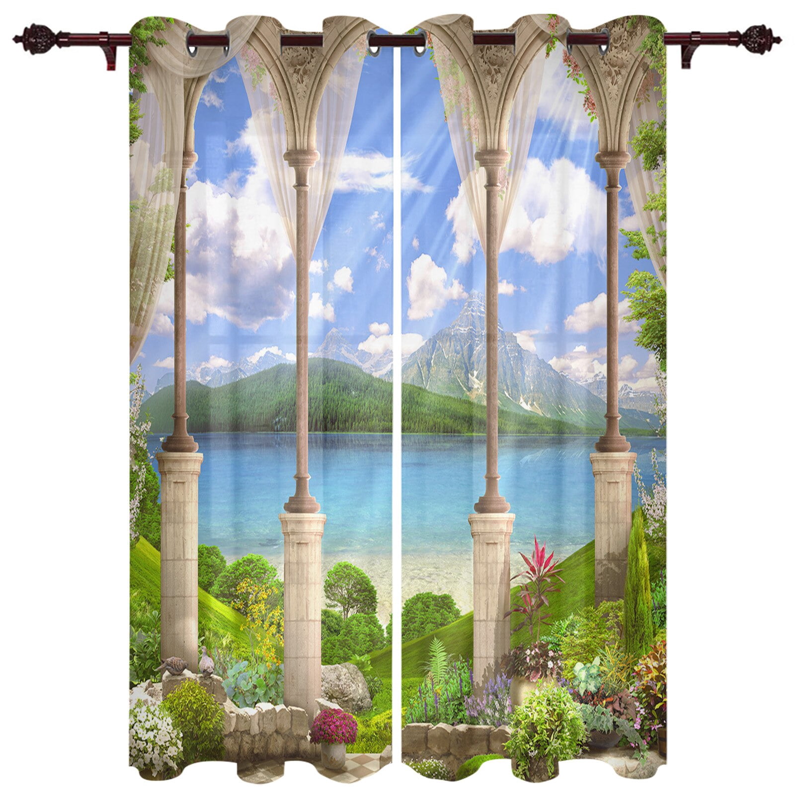 Patio Curtain Big Tree Lawn Lake Nature Kitchen Curtains In The Modern ...