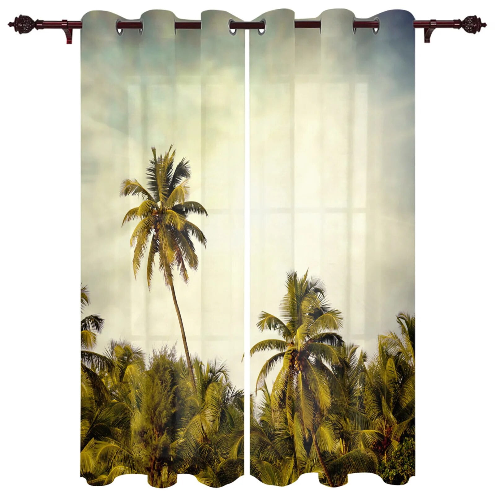 Patio Curtain Coconut Tree Hawaii Retro Kitchen Curtains In The Modern ...