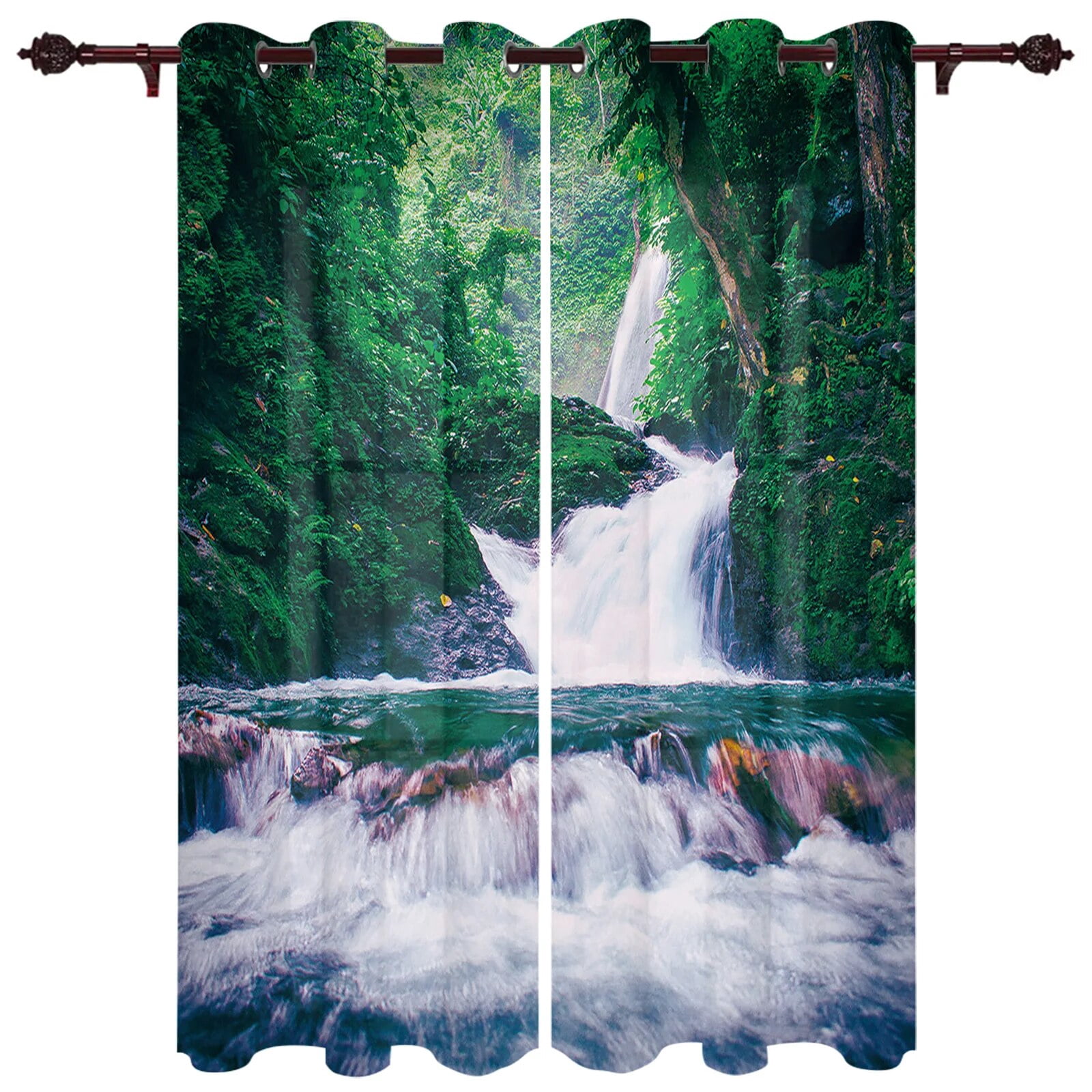 Patio Curtain Forest Waterfall Indoor Living Room Bedroom Kitchen ...