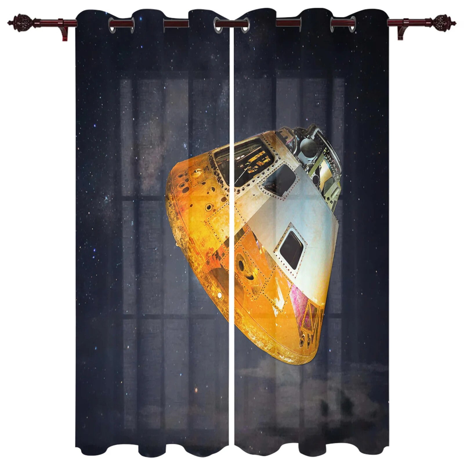 Patio Curtain Starry Sky Alien Spaceship Kitchen Curtains In The Modern ...