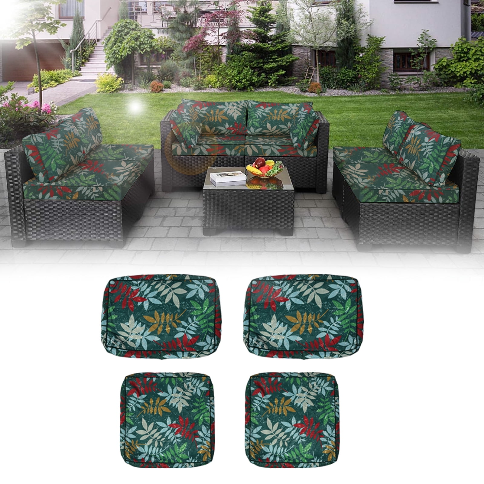Mindsoft Waterproof 4-Piece Fabric Outdoor Cushion Slipcovers with ...