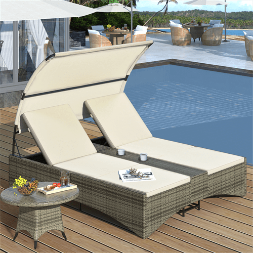 Patio Daybed Outdoor Daybed, Outdoor All-Weather Rattan Sun Lounger ...