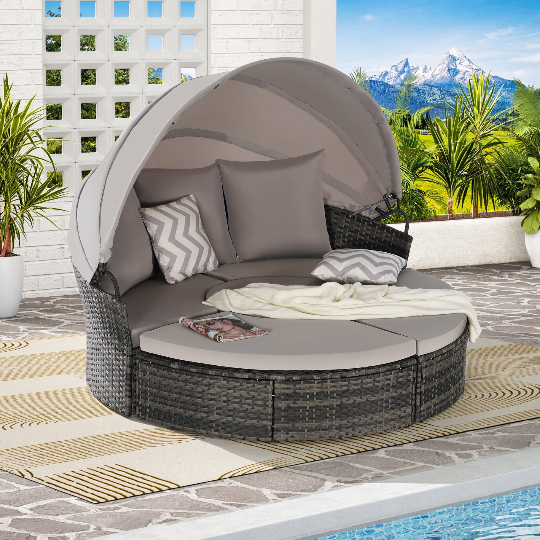 Patio Daybed With Canopy, Water Repellent Cushions, Comfortable For ...