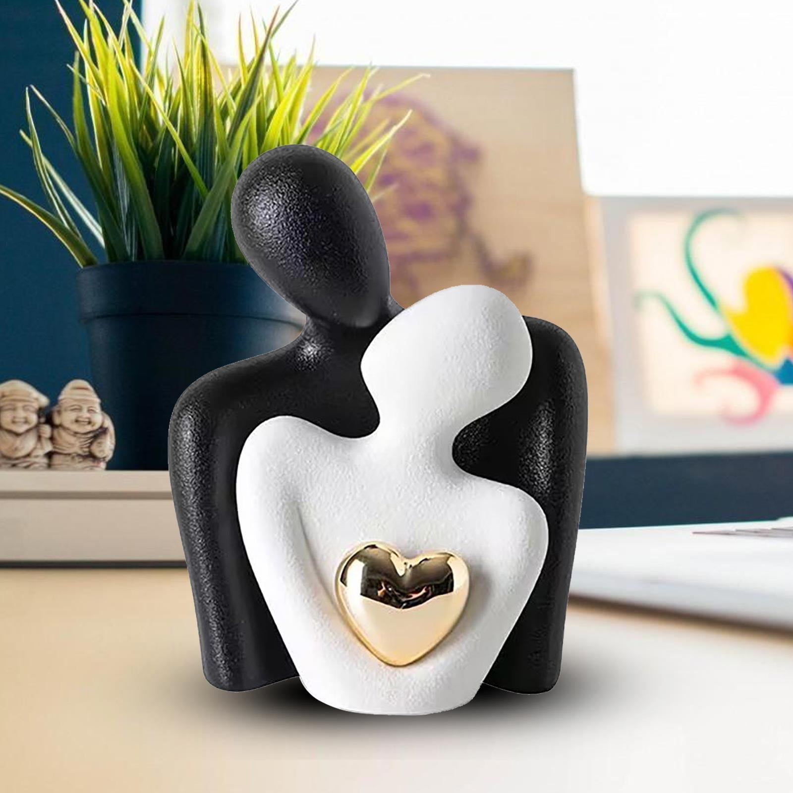 Patio Decorations Outdoor Heart Shaped Gold Plated Abstract Figurine ...