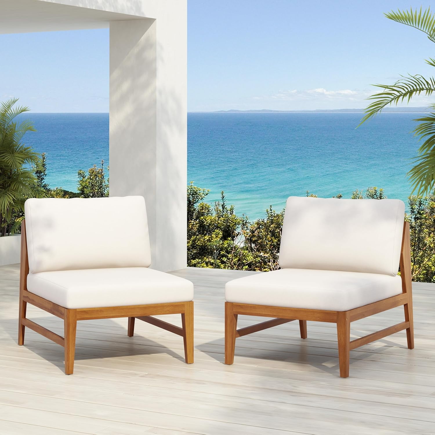 Patio Deep Seating Armless Chair Set of 2, UV & Weather-Resistant ...