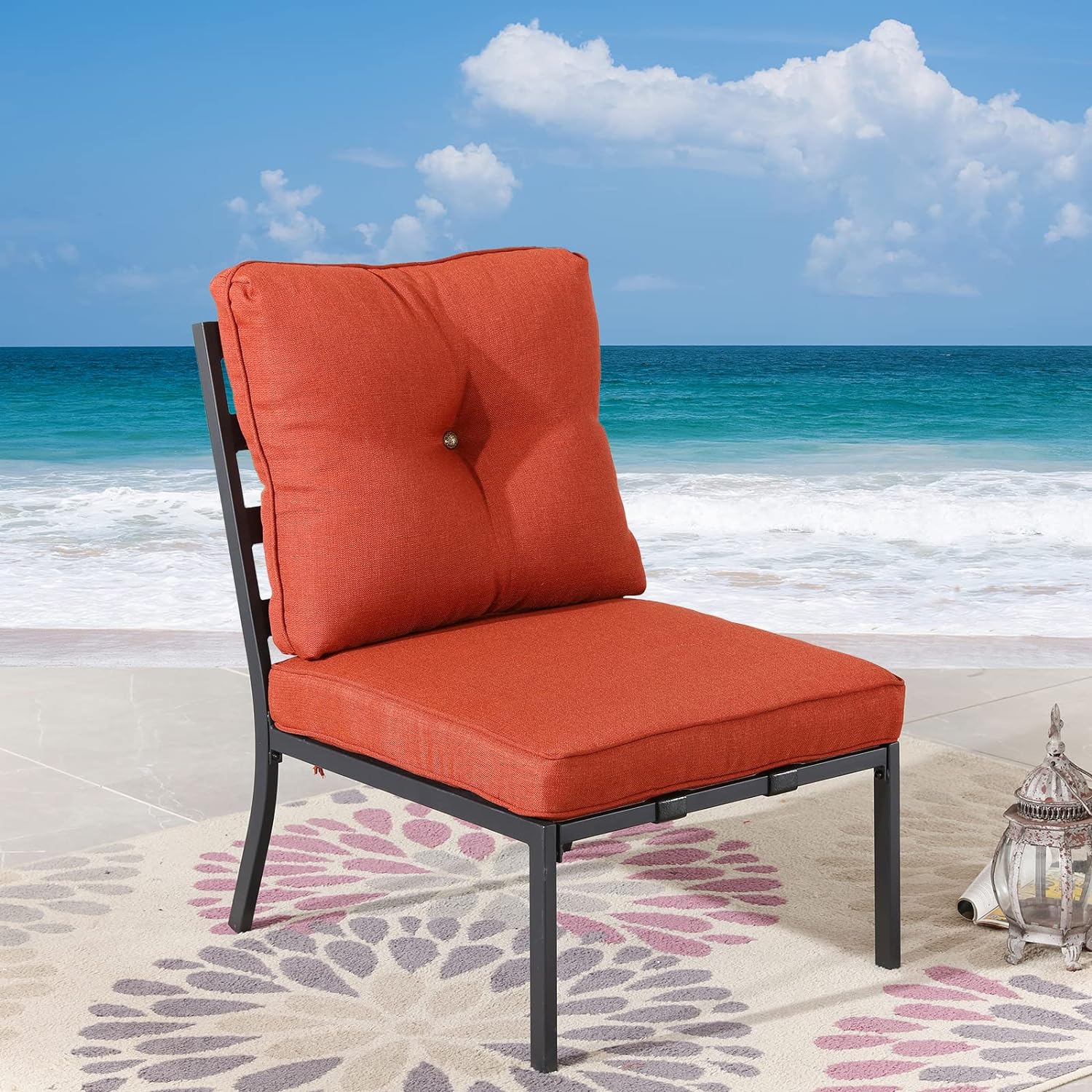 Patio Dining Armless Chair Outdoor Bistro Single Sofa with Removable ...
