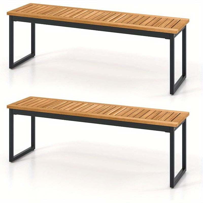 Patio Dining Bench Set of 2 2-3-person Backless Bench with Slatted Seat ...
