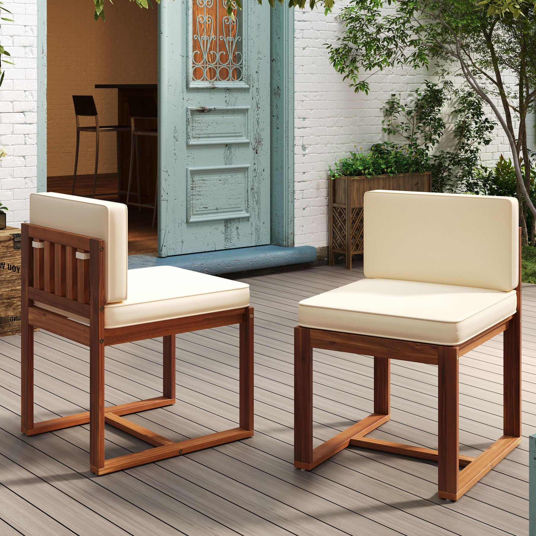 Patio Dining Chair Set of 2 | Teak + Beige Color Scheme | Durable and ...