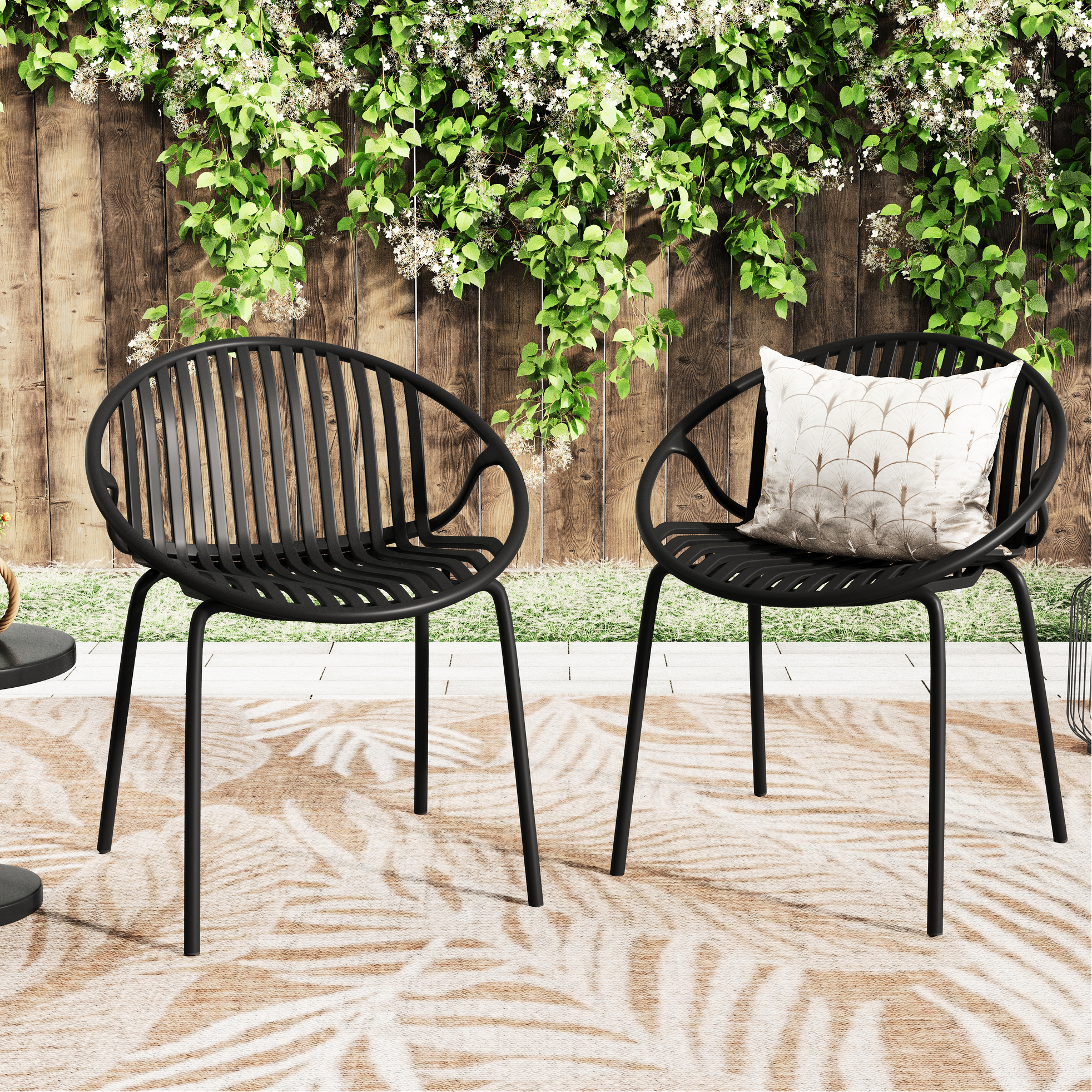 Patio Dining Chairs ( Of 2), Black. Modern Art Style With Breathable ...