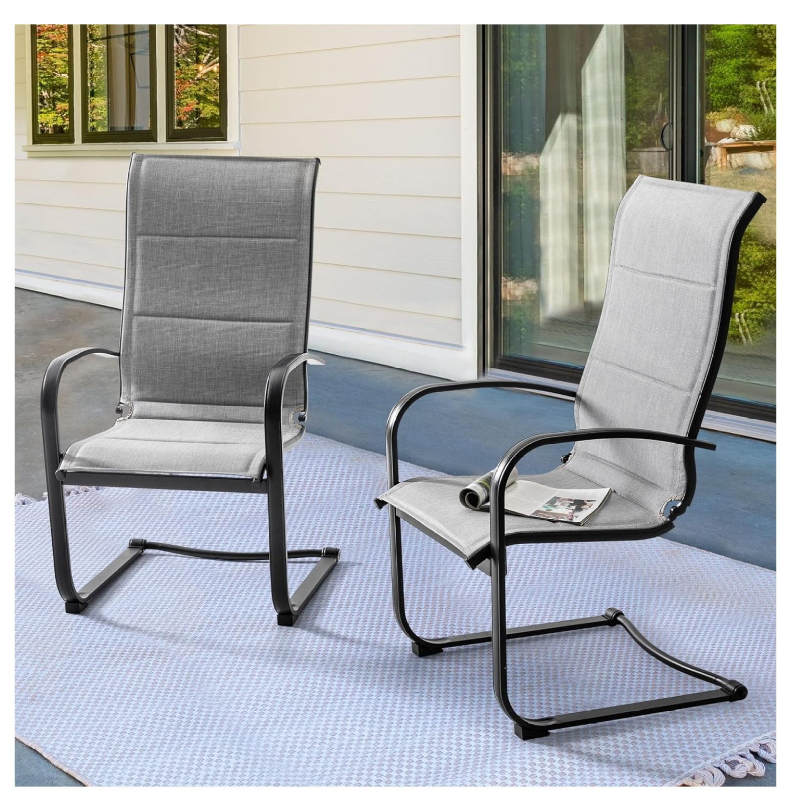 Patio Dining Chairs Set of 2, All Weather Outdoor Padded Textilene Patio Chairs, Breathable ...