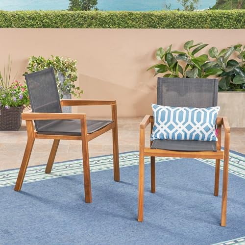 Patio Dining Chairs Set of 2, Midcentury Modern Wooden Armchair ...