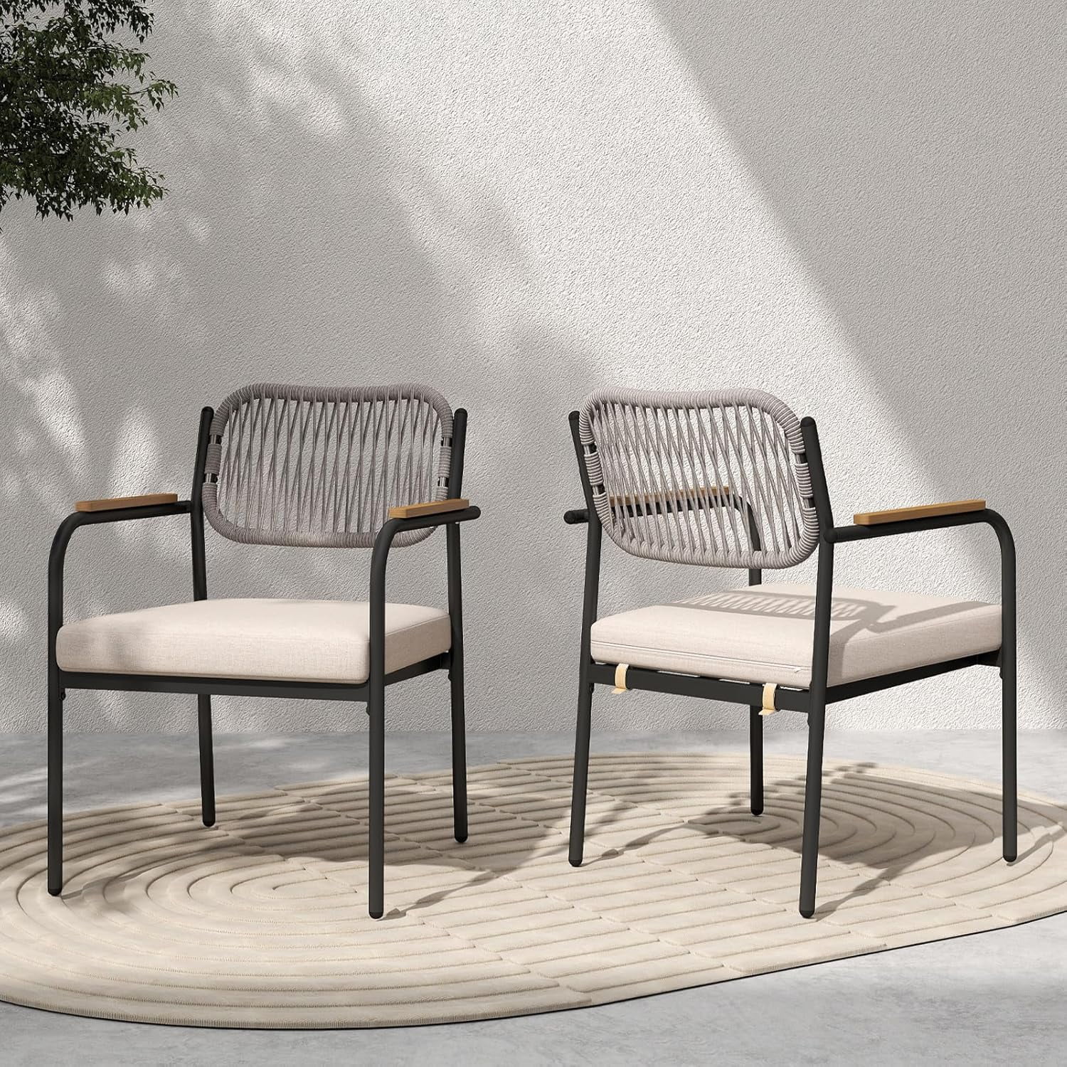 Patio Dining Chairs Set of 2, Modern Outdoor Dining Set with ...