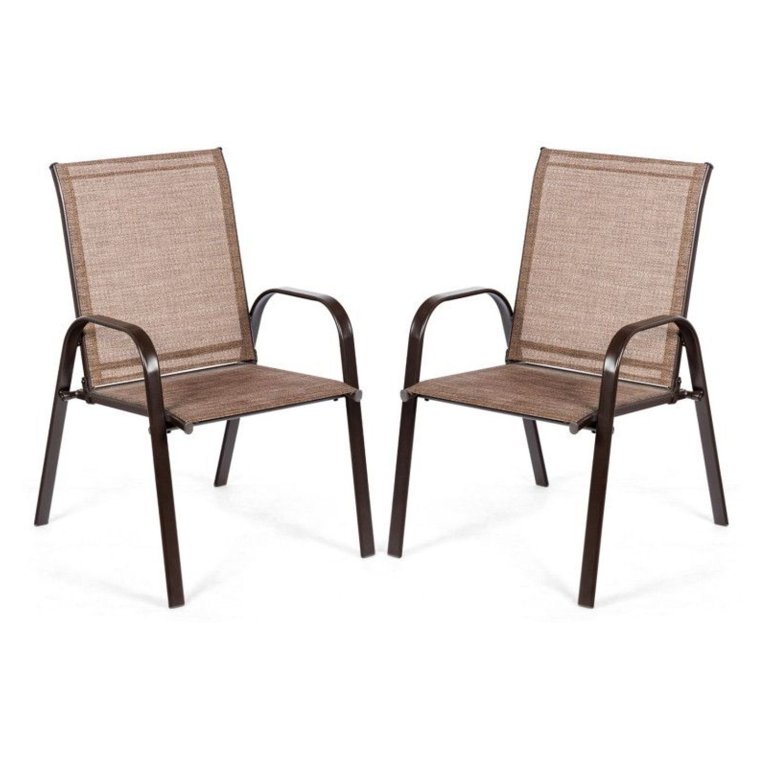 Patio Dining Chairs Set of 2, Outdoor Arm Chairs Steel Frame Breathable ...