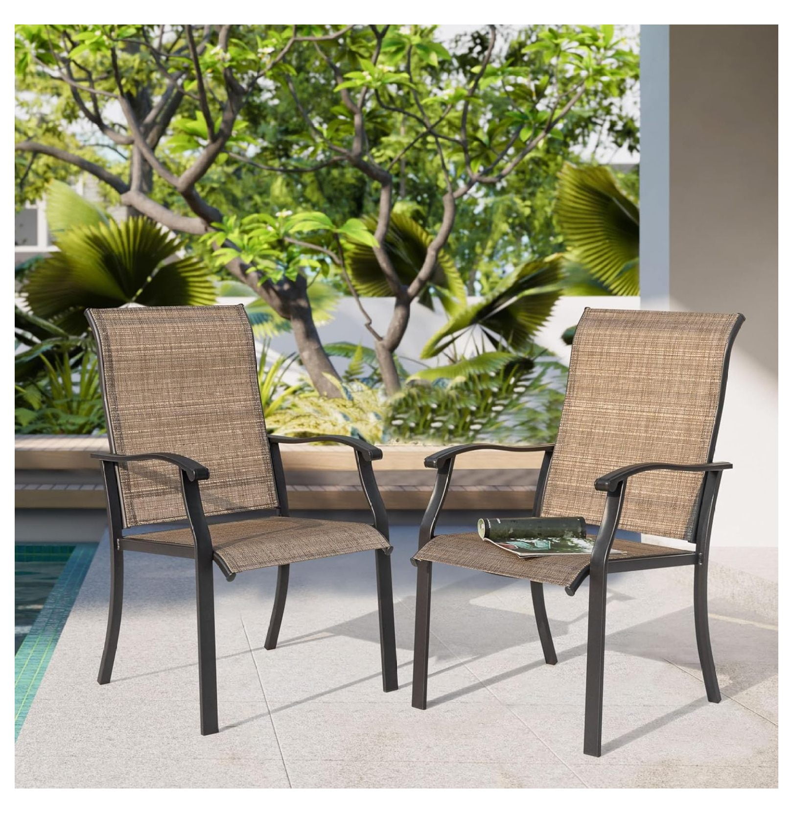 Patio Dining Chairs Set of 2, Outdoor Textilene Dining Chairs with High ...