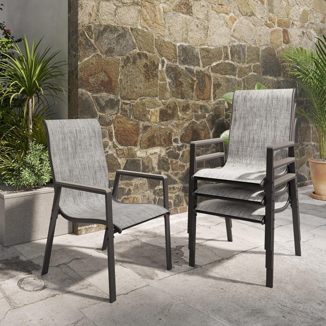 Patio Dining Chairs Set of 4, Outdoor High Stacking Chairs, Breathable ...