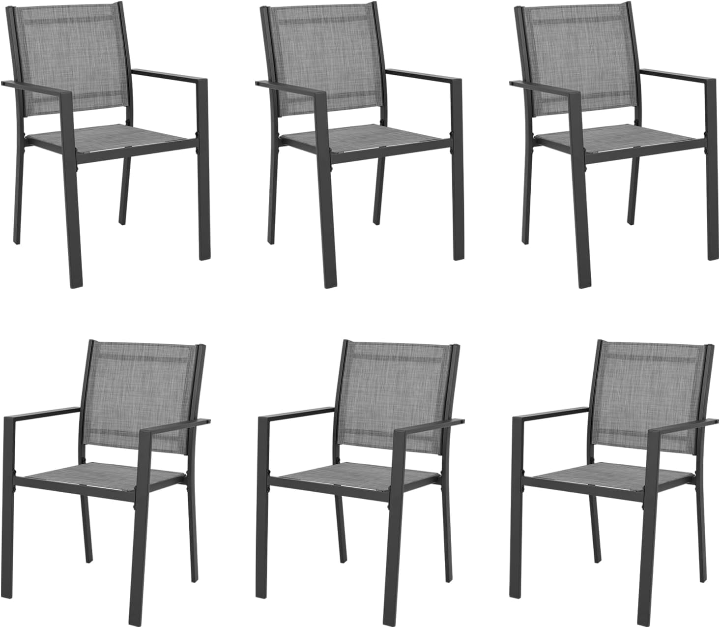 Patio Dining Chairs Set of 6, All-Weather High-Resilience Textilene ...