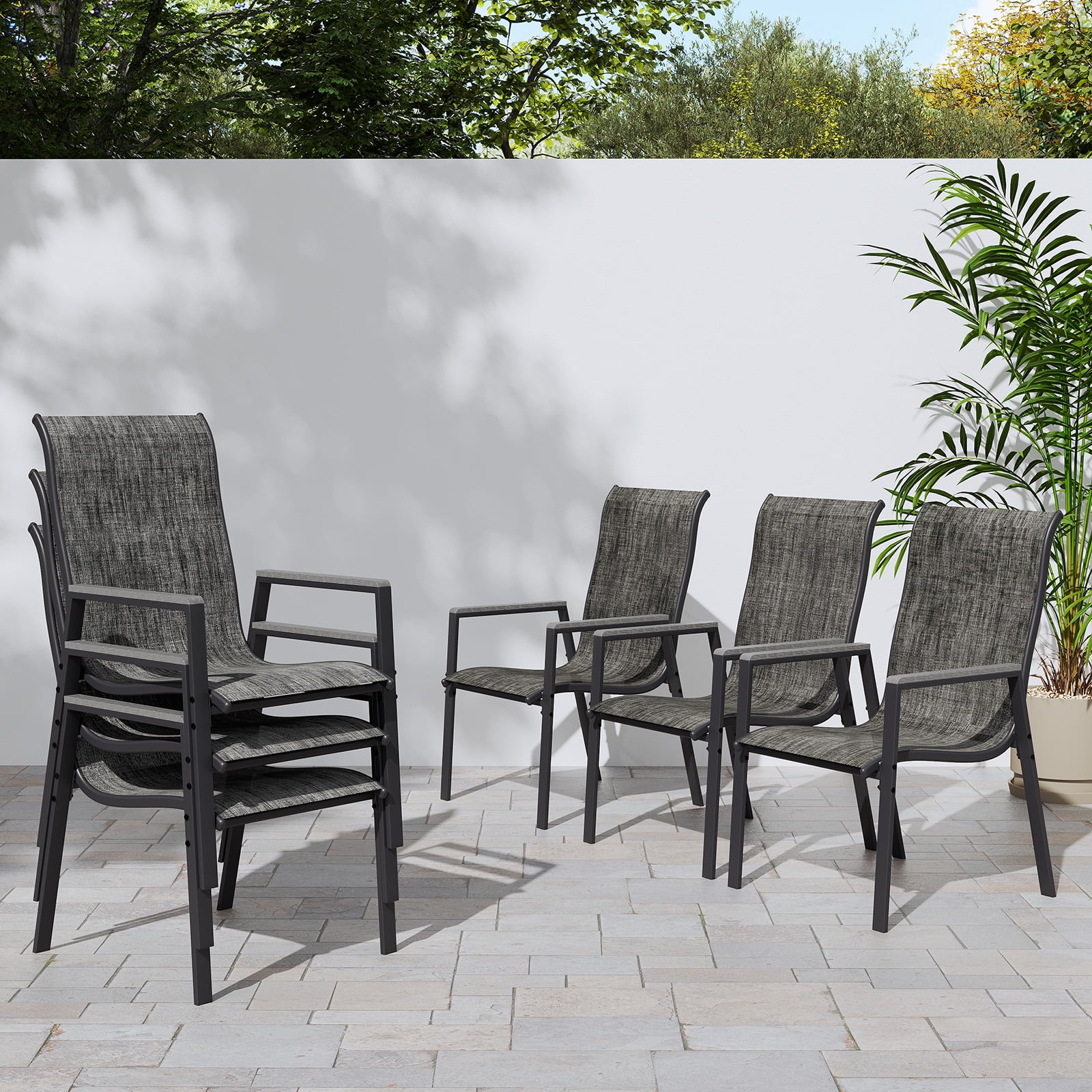 Patio Dining Chairs Set of 6, Outdoor High Stacking Chairs, Breathable ...