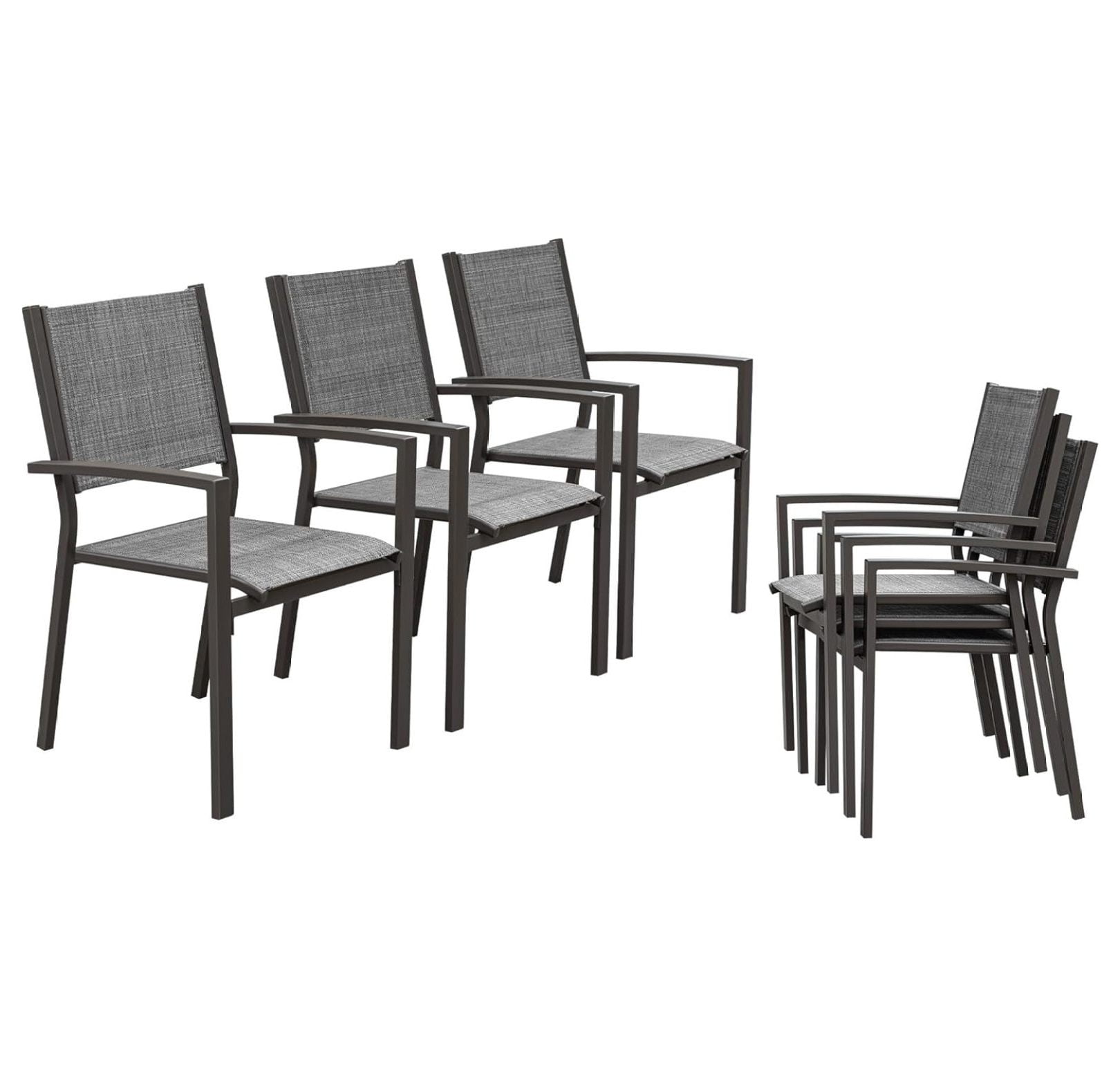 Patio Dining Chairs Set of 6 Stackable Outdoor Chairs with Armrest 290 ...
