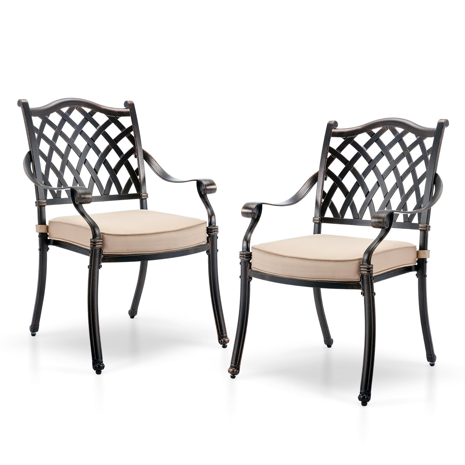 ATKELITION Patio Dining Chairs Set of 2, Lattice Cast Aluminum, Thicker ...