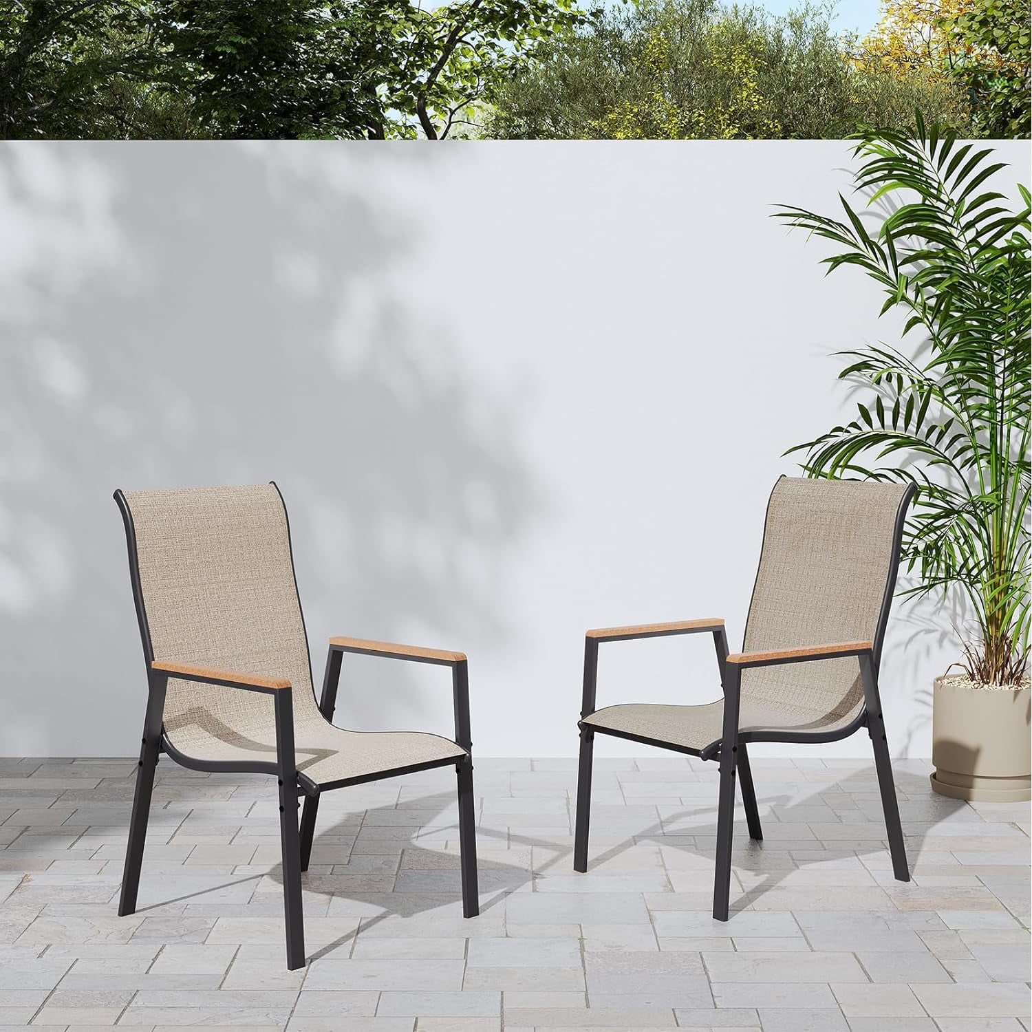 Patio Dining Chairs Set of 2, Outdoor High Stacking Chairs, Breathable ...