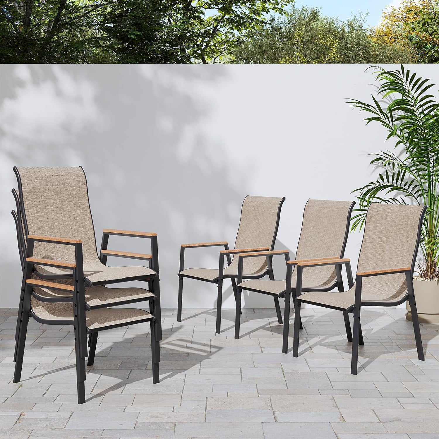 6-Piece Patio Dining Chairs Set, Outdoor Stacking Chairs, Steel Frame ...
