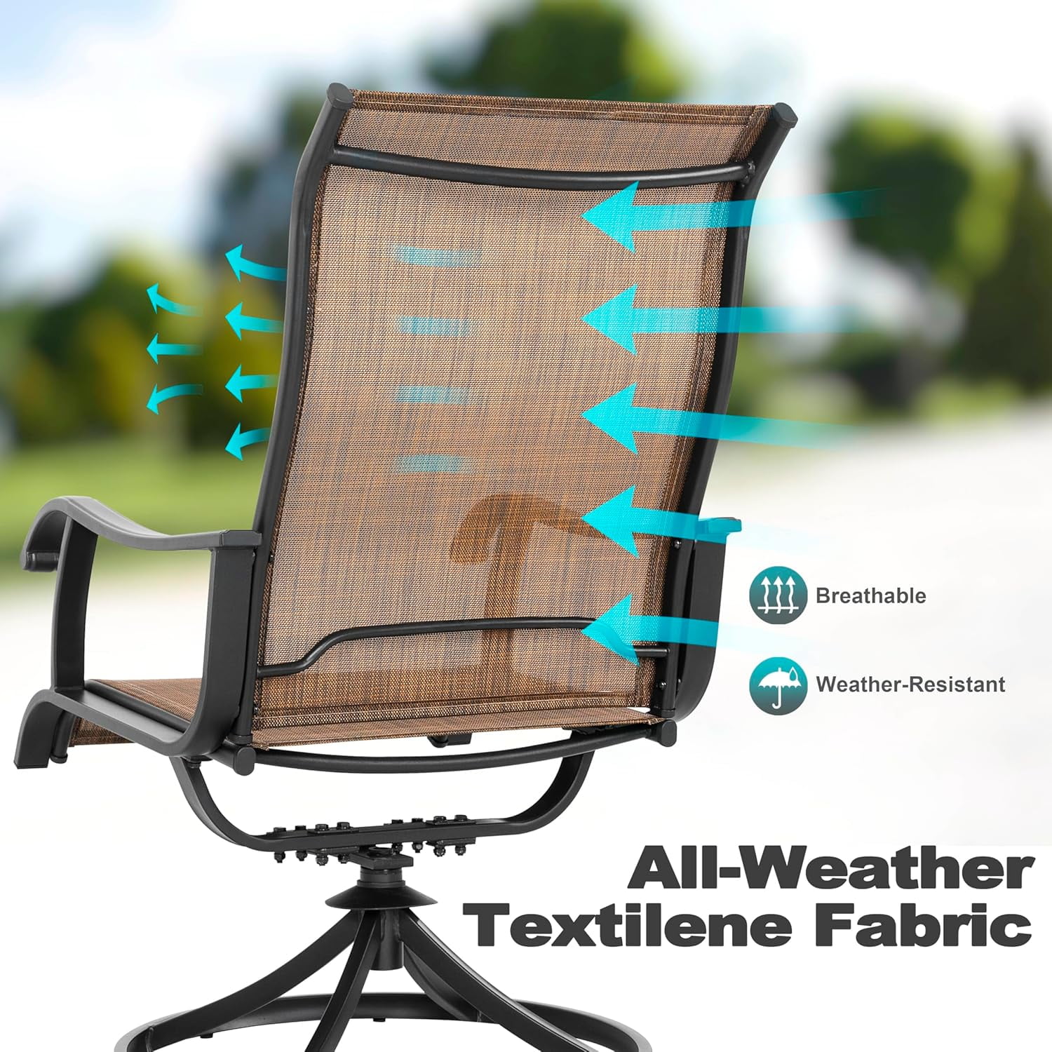 Patio Dining Chairs, Swivel Patio Sling Chairs Set of 2, All-Weather ...