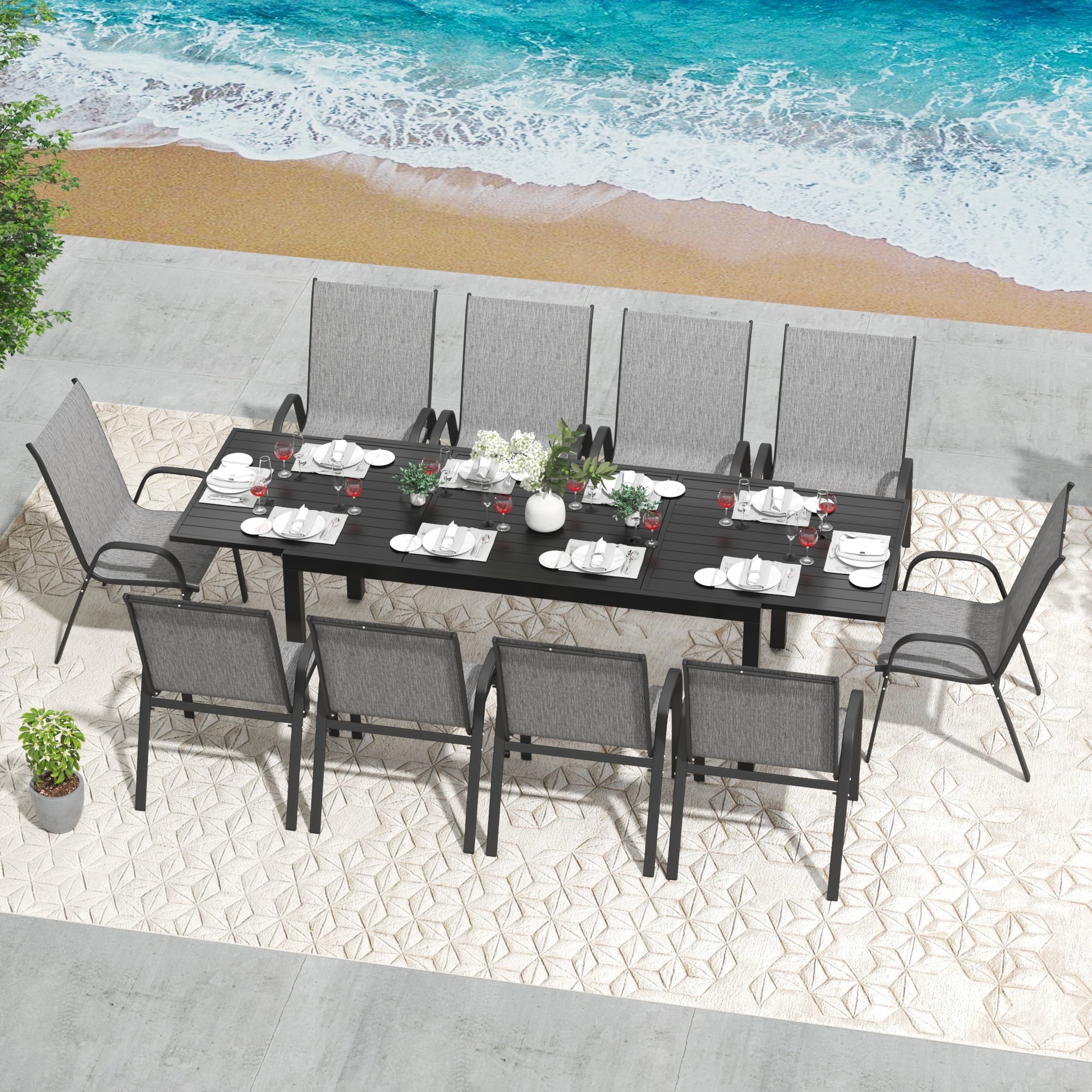 Walmart 11-Piece Patio Dining Set with 106" Expandable Outdoor Table ...