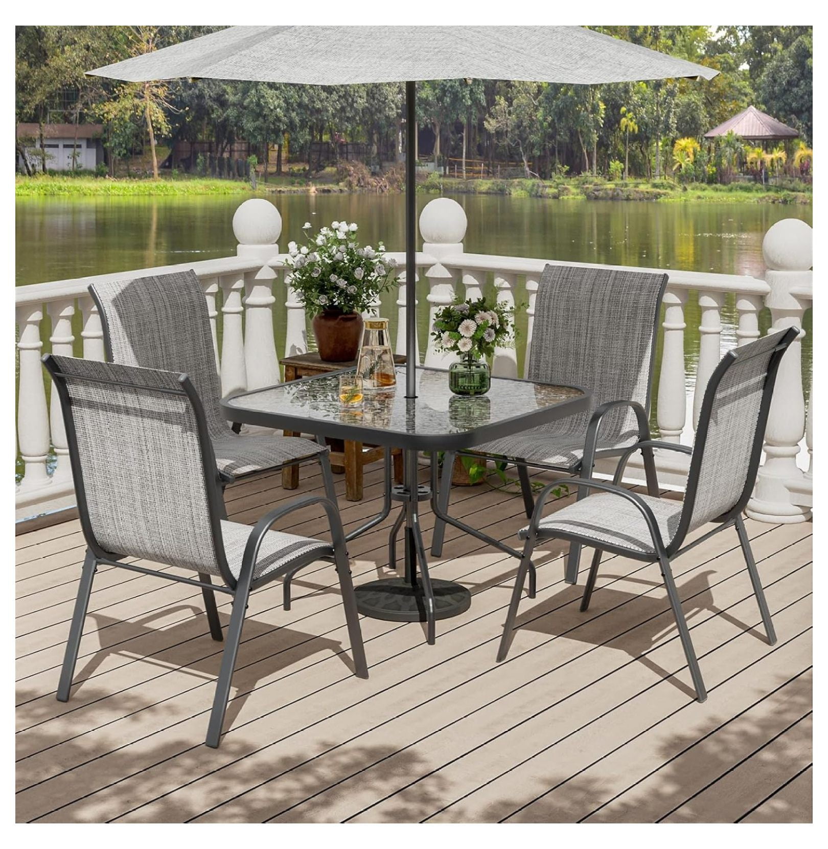 Patio Dining Set for 4, Outdoor Table and Chairs Set with Textured ...