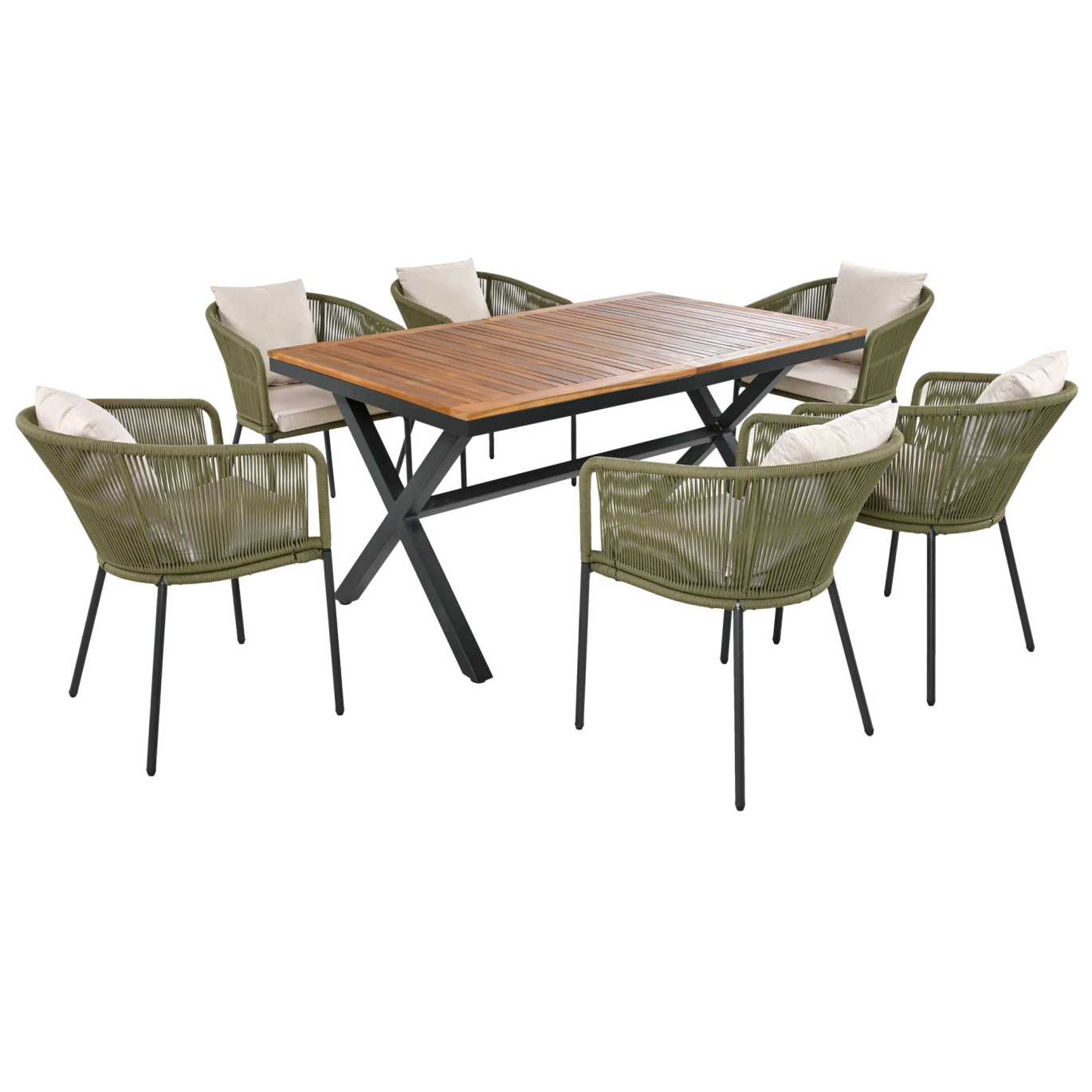 THOWDEE 6-Piece Wood Outdoor Patio Dining Set with Padded Chairs and ...