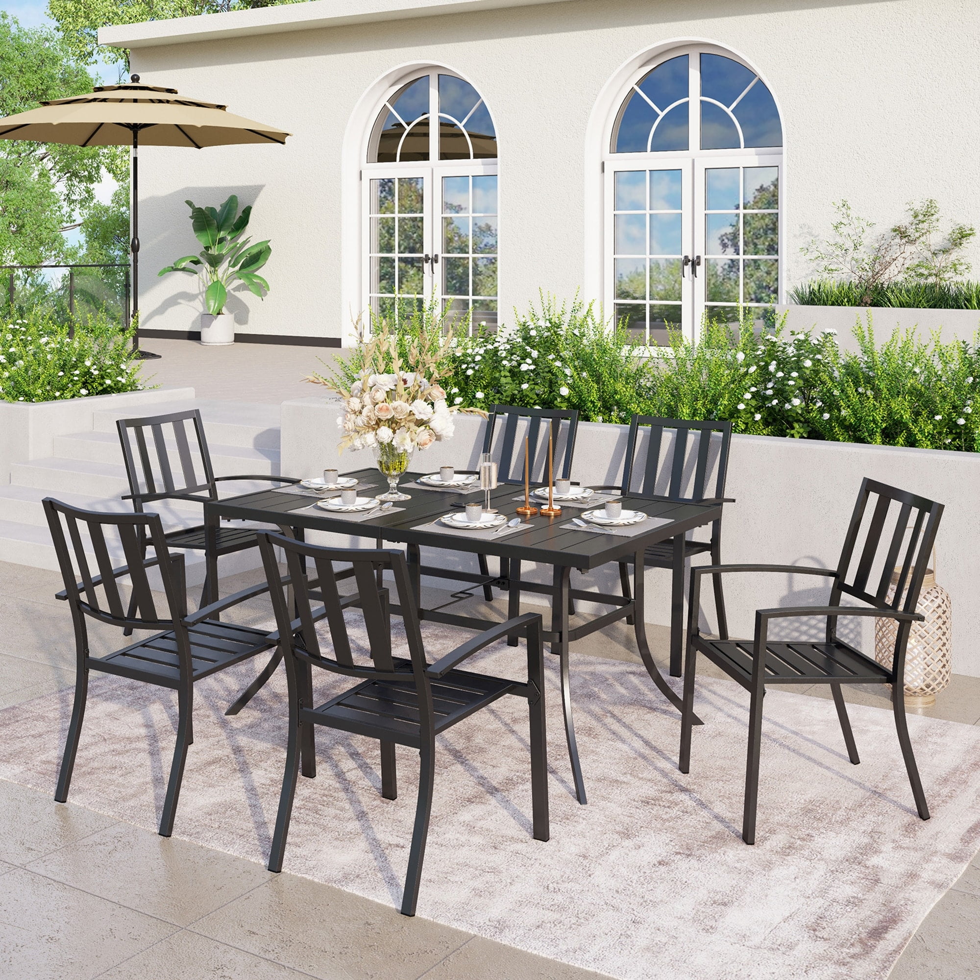 MAISON ARTS Patio Dining Set 7 Piece Metal Rectangle Patio Table with ...
