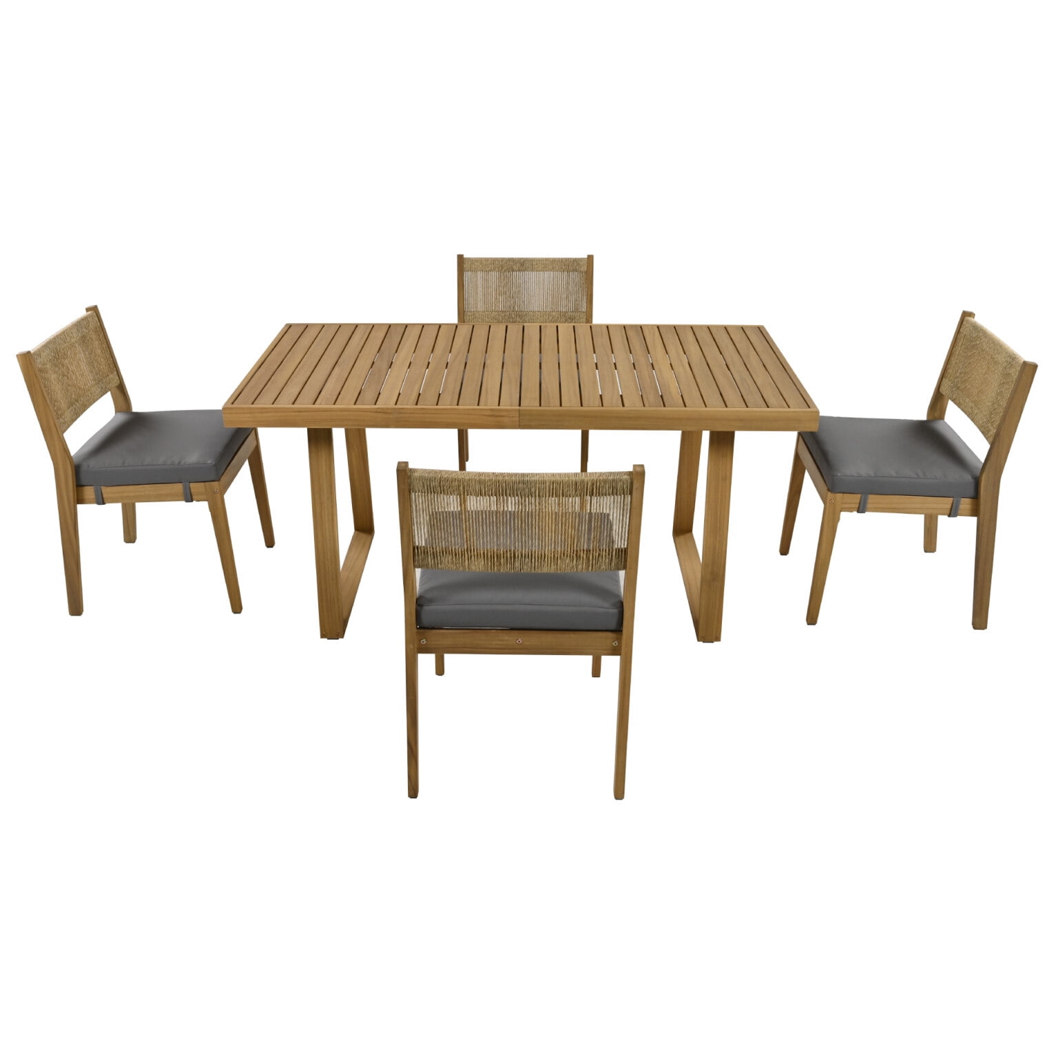Patio Dining Table Set for 4, Outdoor Solid Wood Rectangular Table and ...