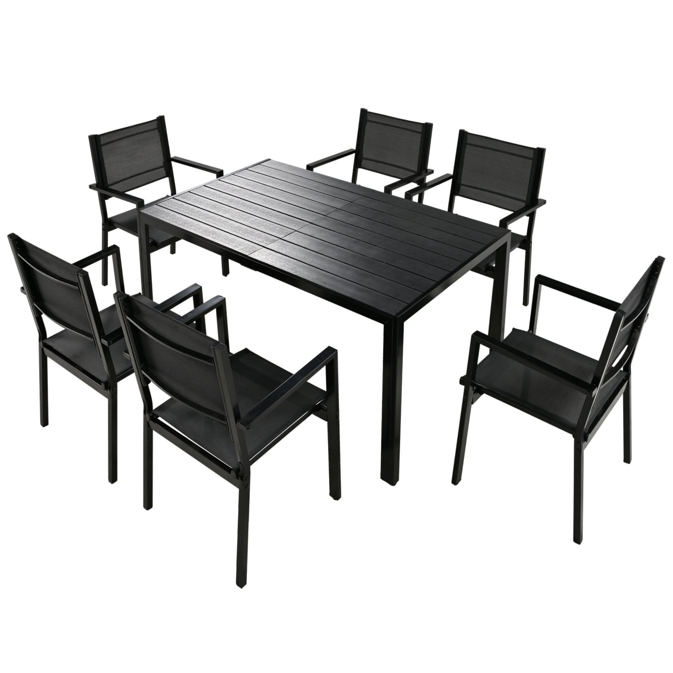 Patio Dining Table Set for 6, Outdoor Rectangular Table and 6 Textilene ...