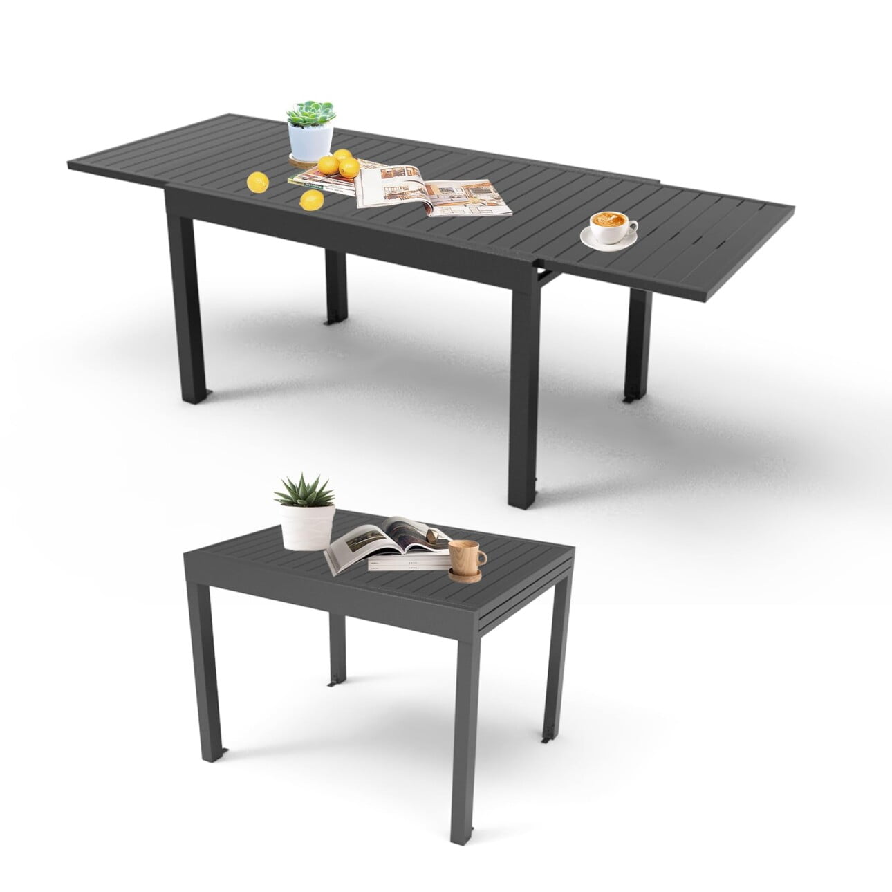 JINS & VICO Patio Expandable Dining Table, Aluminum, Indoor Outdoor, 35 ...