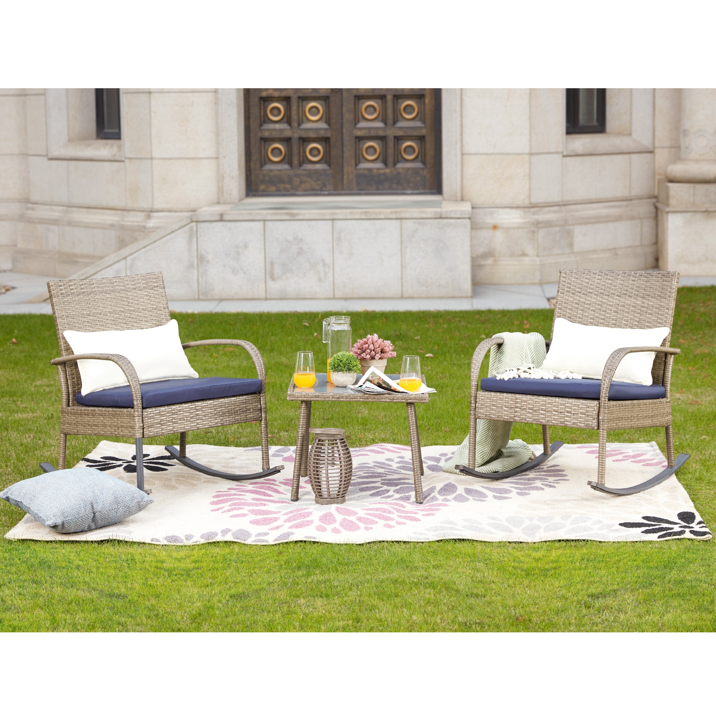 Patio Festival Metal 3-Piece Outdoor Bistro Set in Blue and Beige ...