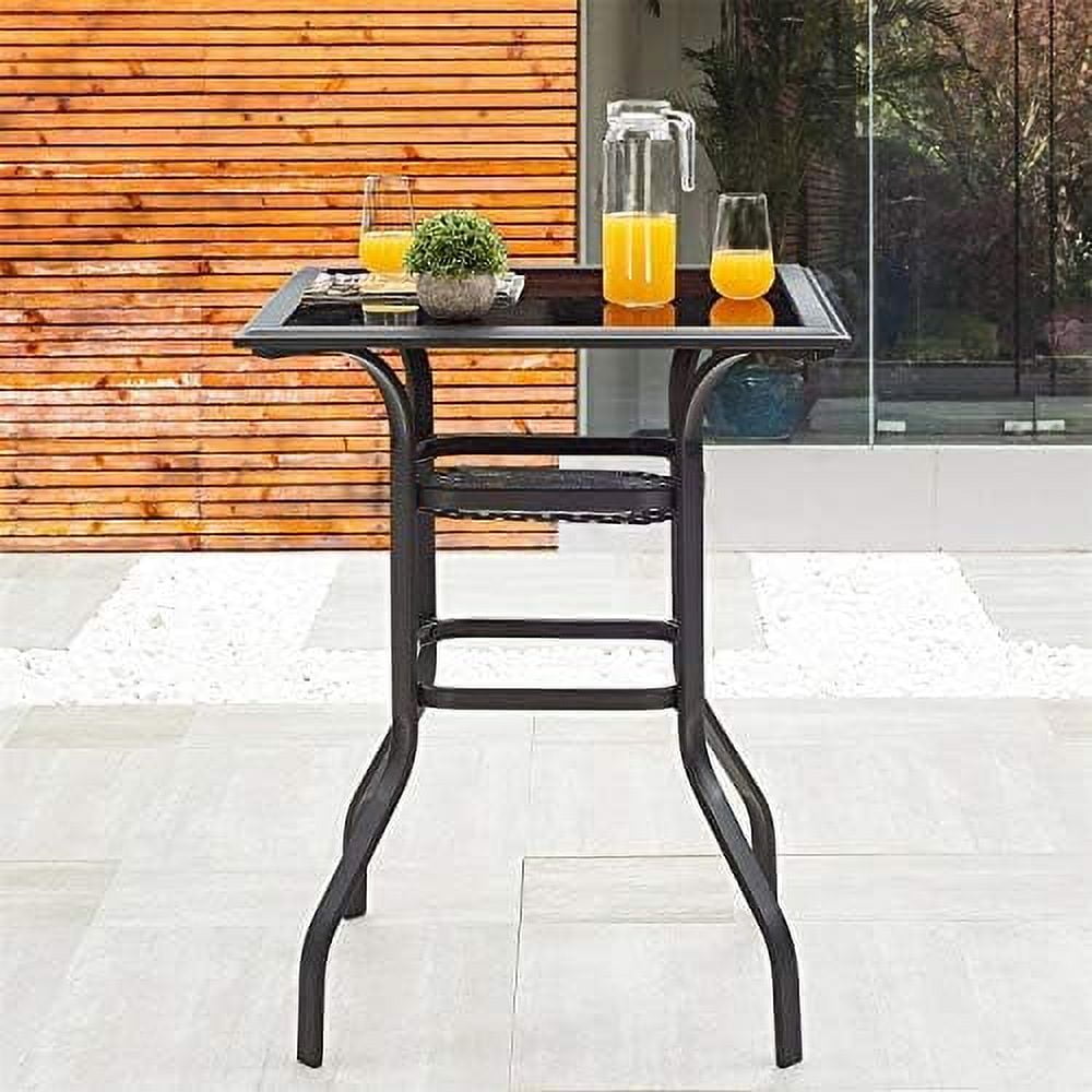 Patio Festival Outdoor Bistro Bar Table with Tempered Glass Top Metal ...