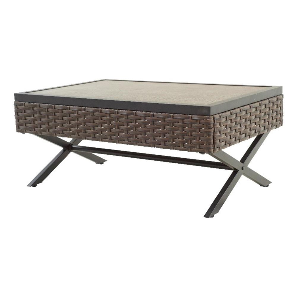 Patio Festival X-Leg Rattan Outdoor Coffee Table in Brown/Black ...